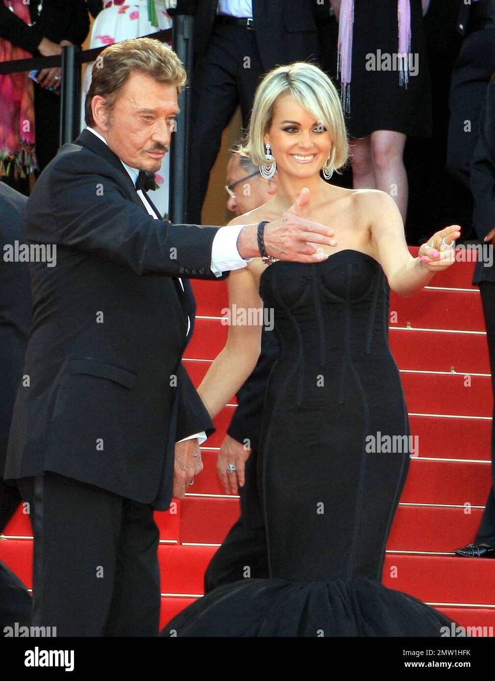 Johnny Hallyday and wife Laeticia Boudou attend the premiere of ...
