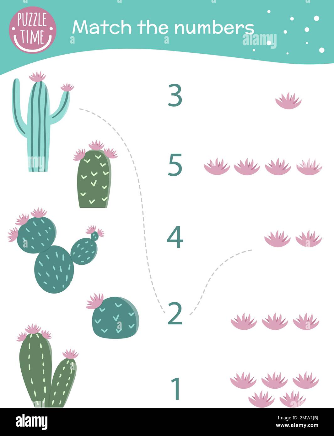 Matching game with cactus and flowers. Exotic, tropical or desert math ...