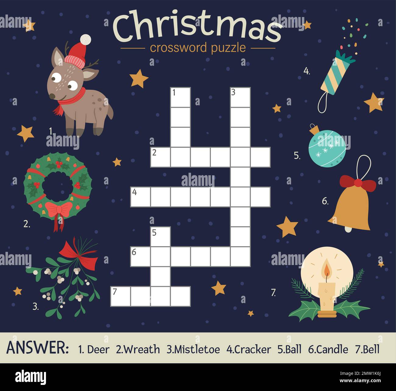 Vector Christmas crossword puzzle. Bright and colorful winter quiz for ...