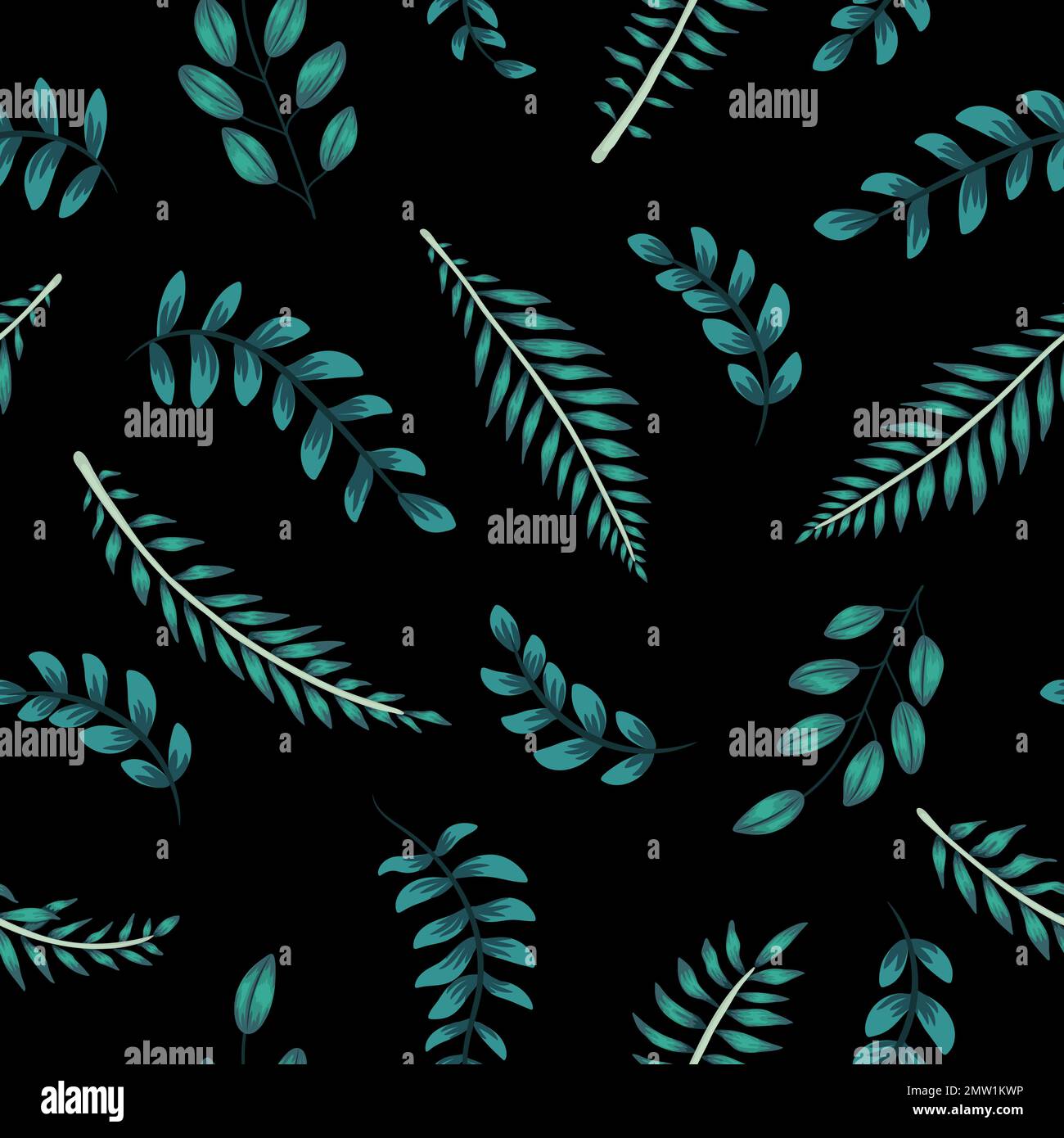 Vector seamless pattern with green tropical leaves and branches on ...
