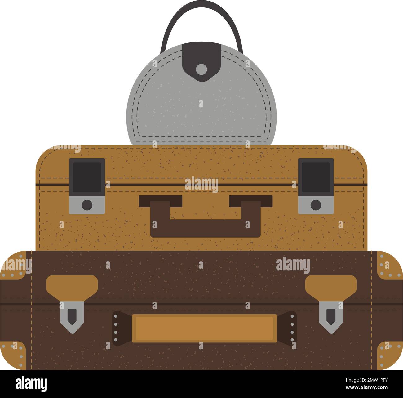 Vector flat illustration of a pile of traveler’s suitcases. Brown ...