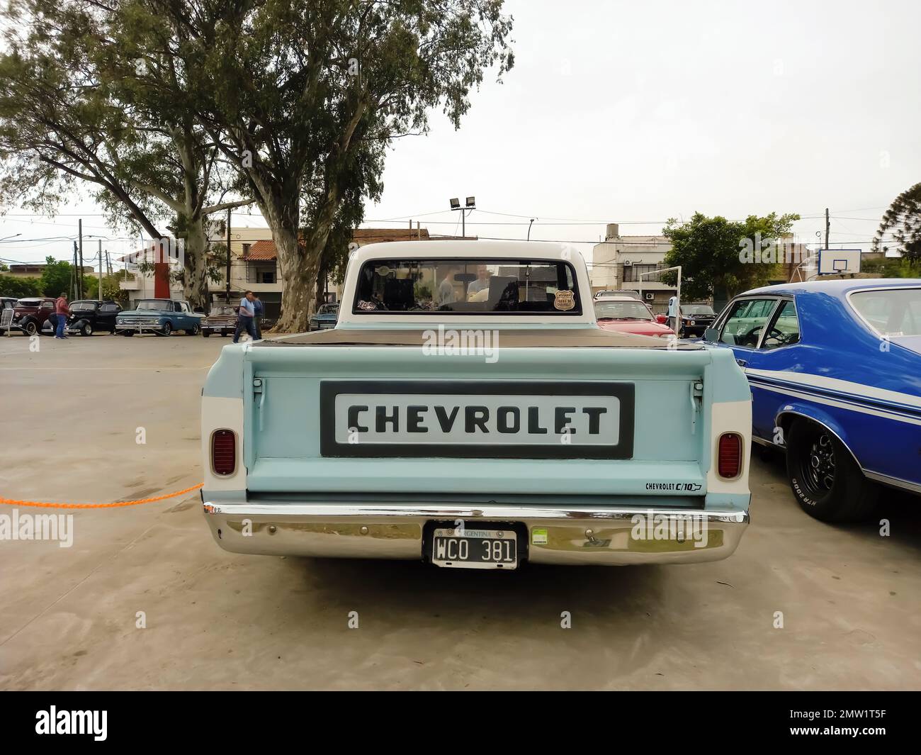 Lanus, Argentina - Sept 25, 2022: old aqua 1970s Chevrolet Chevy C10 ...