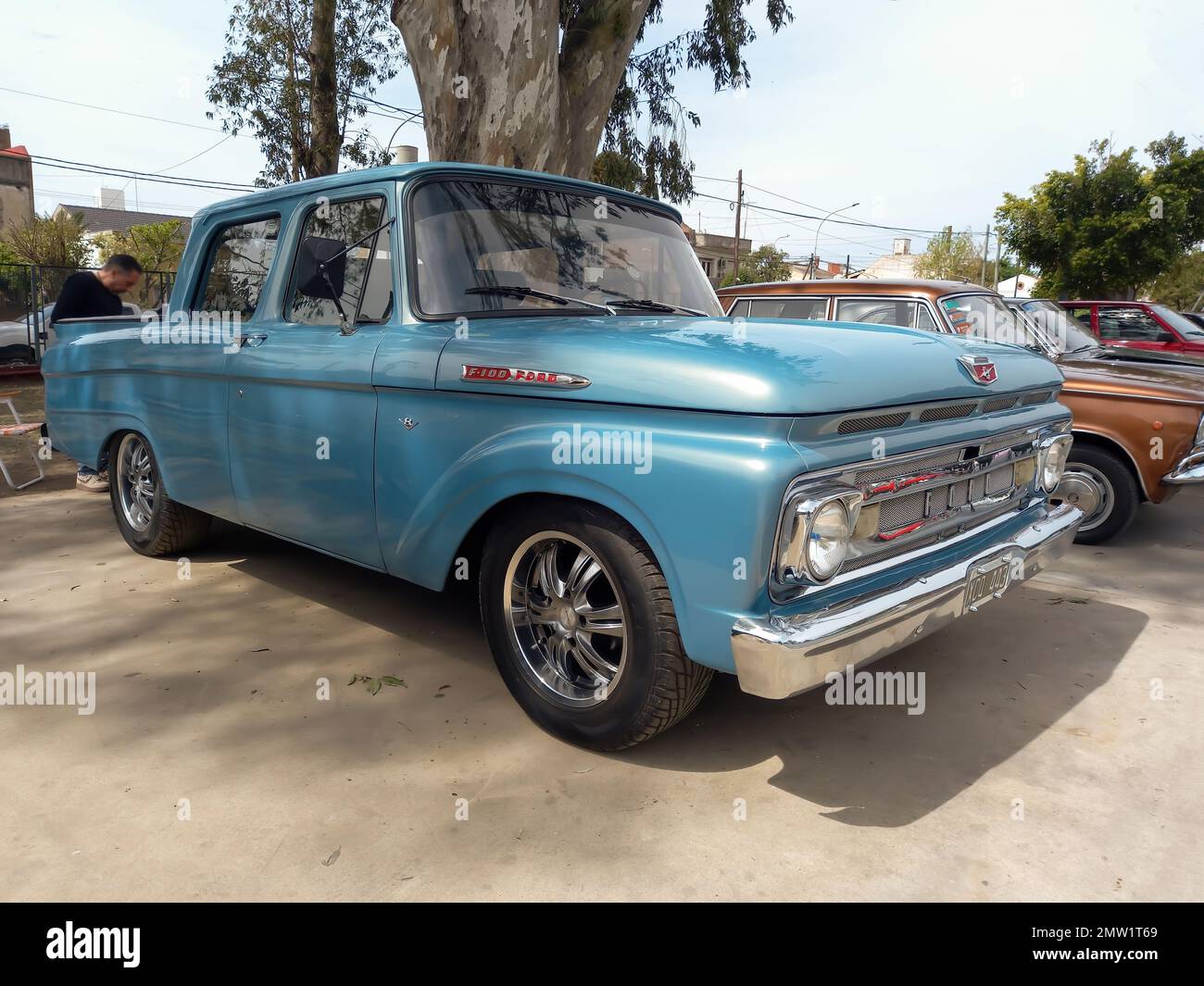 Lanus, Argentina - Sept 25, 2022: Old blue Ford F 100 V8 pickup truck ...