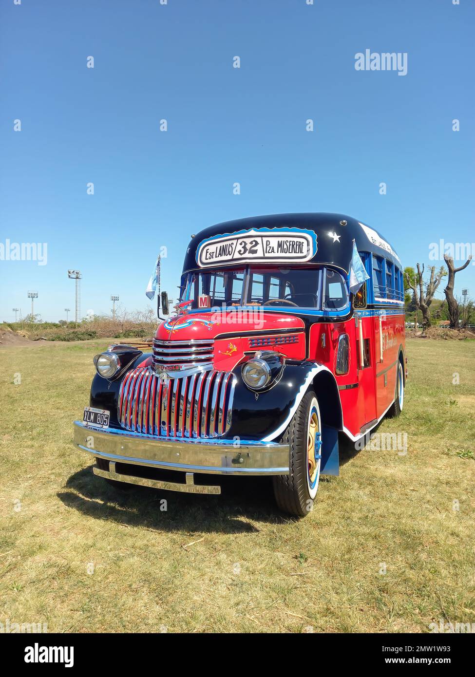 old red Chevrolet 1946 bus for public passenger transport in Buenos ...
