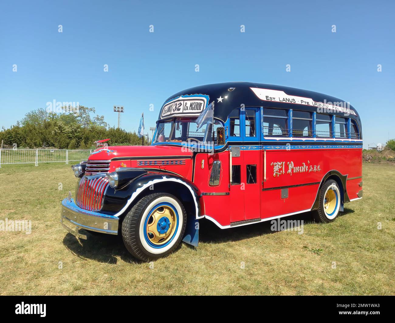 old red Chevrolet 1946 bus for public passenger transport in Buenos ...