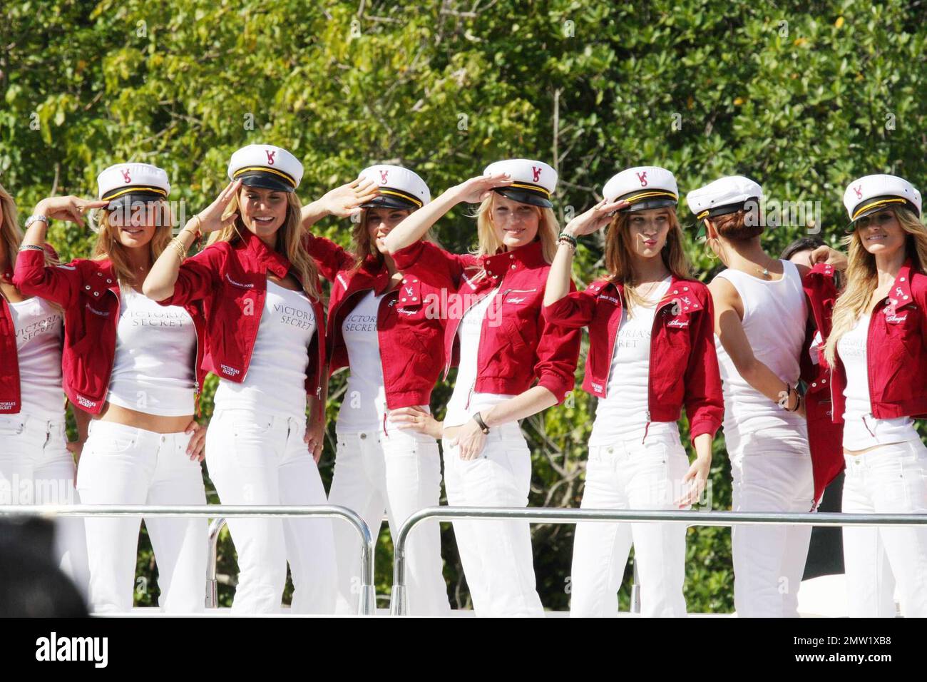 The Victoria's Secret Angels arrive on a yacht to the Fontainebleu ...