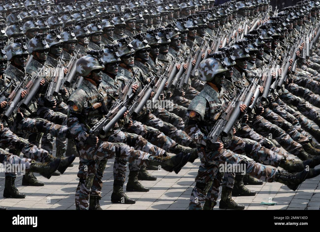 Commandos march across Kim Il Sung Square during a military parade on ...
