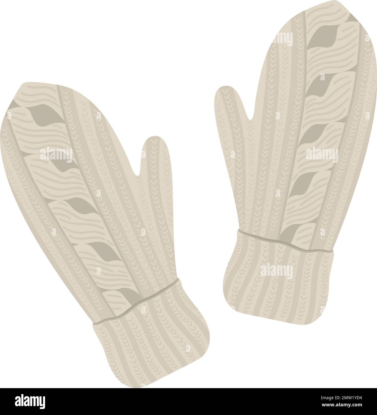 Winter clothes illustration. Pair of beige vector knitted mittens for ...
