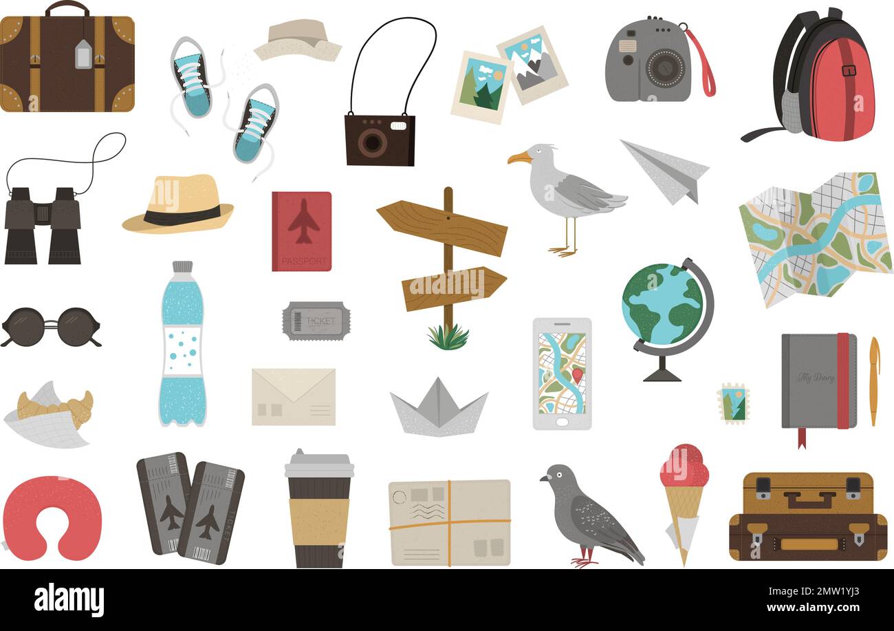 Vector big set of traveling objects isolated on white background ...