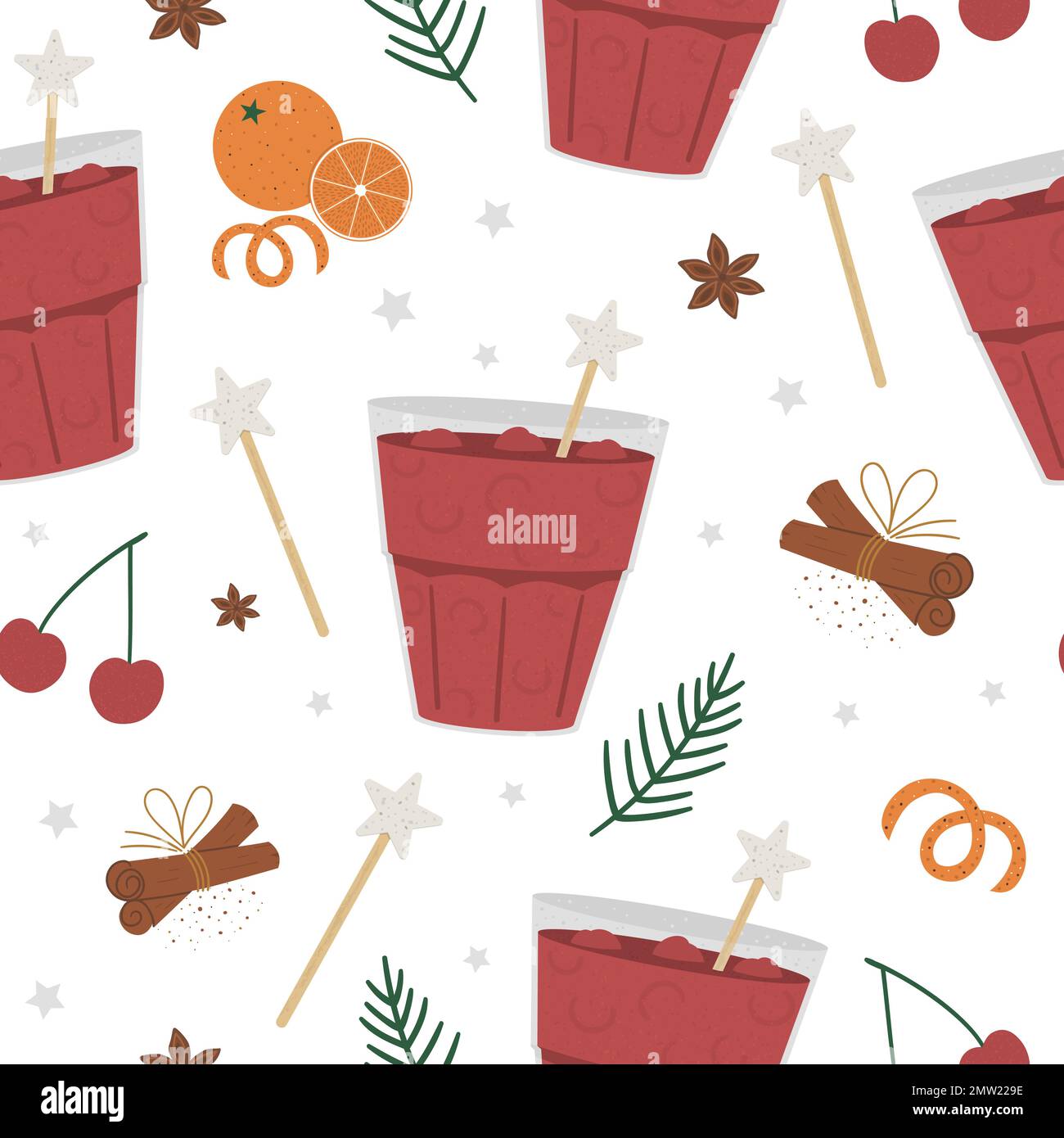 Vector cherry punch seamless pattern. Winter traditional warming drink ...
