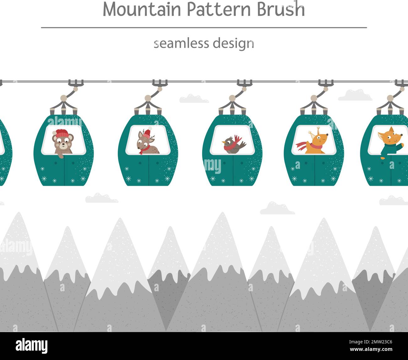 Vector seamless pattern brush with mountains and funicular cable cars ...