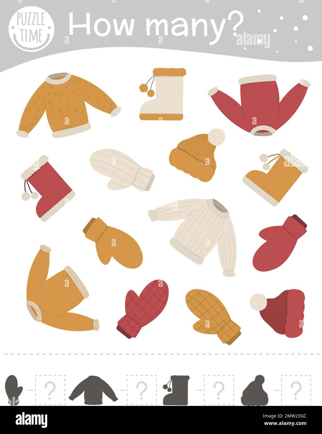 Winter counting game with warm clothes. Winter math activity for ...