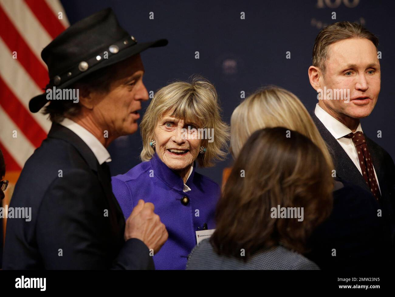 Jean Kennedy Smith, center, and Stephen Kennedy Smith, right, talk with ...