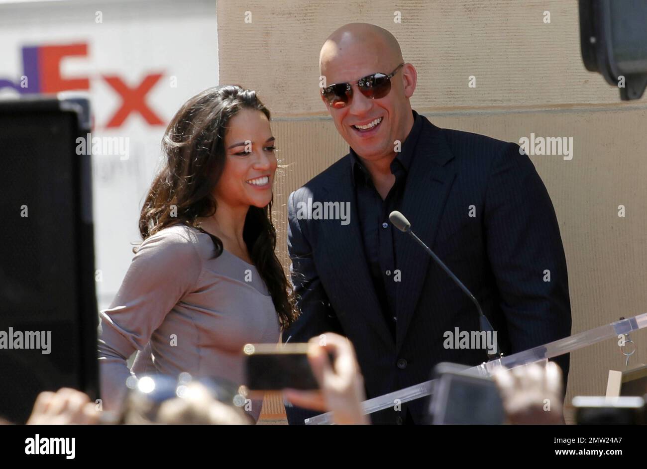Vin Diesel and Michelle Rodriguez at the ceremony for Vin Diesel's Star ...
