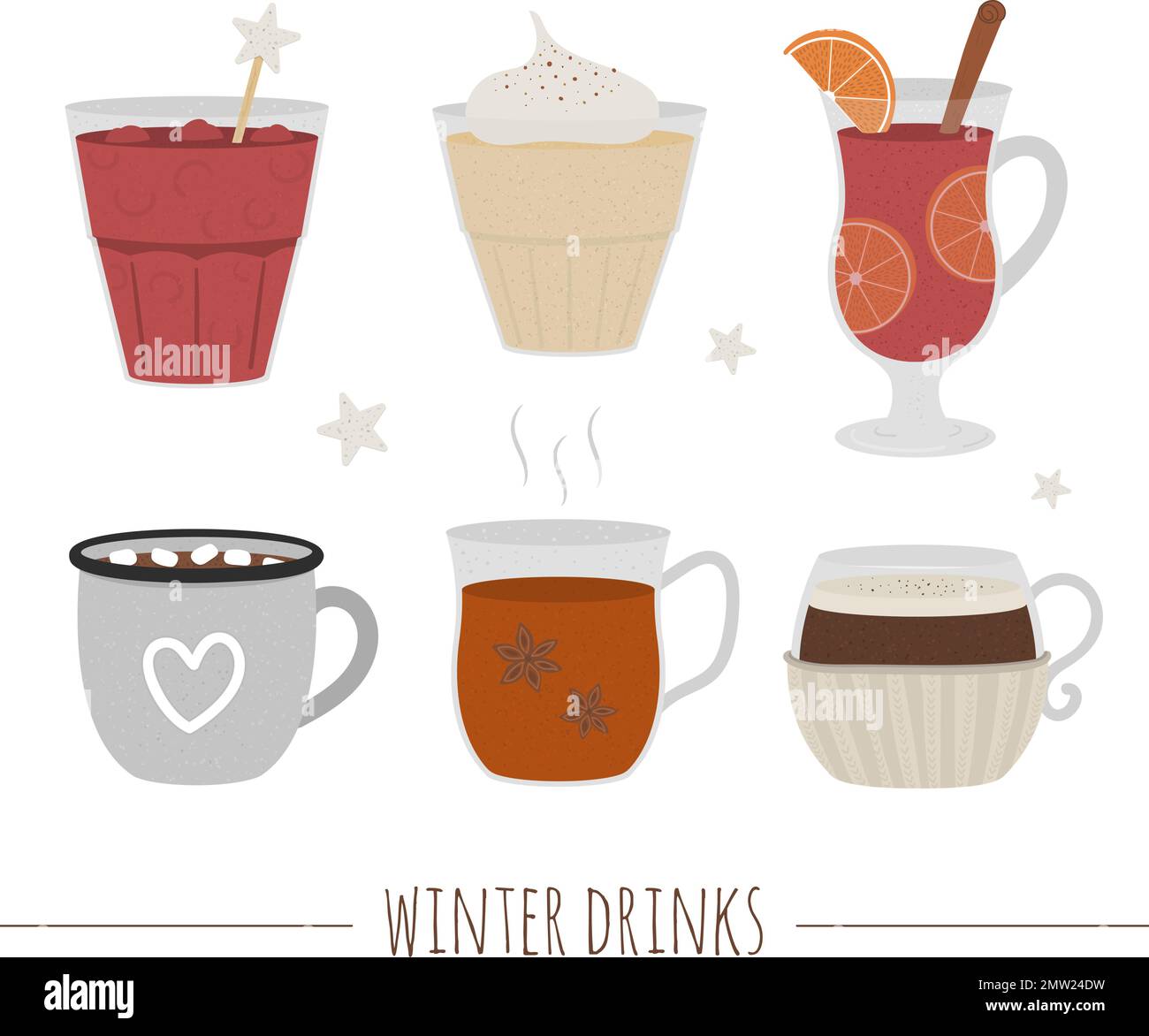 Set of winter traditional drinks. Holiday hot beverage collection ...
