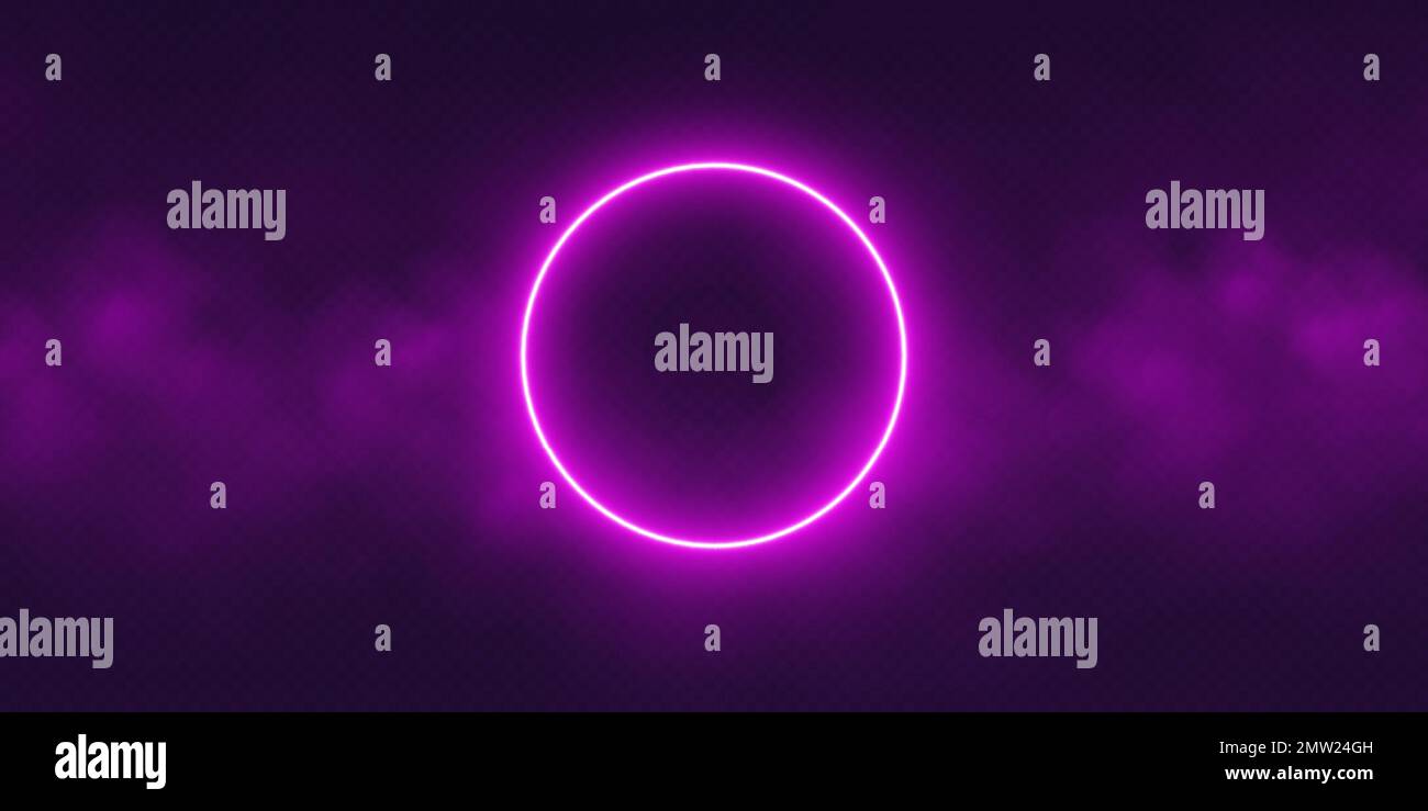 Neon circle frame with smoke cloud, glowing gradient ring with colorful ...