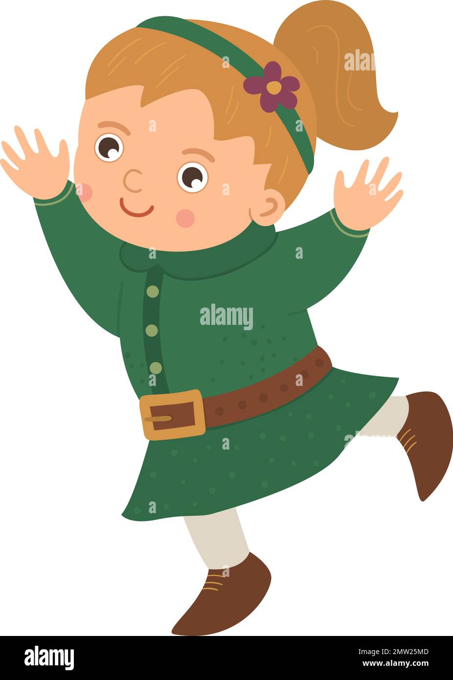 Vector flat funny girl in green traditional clothes. Cute St. Patrick’s ...