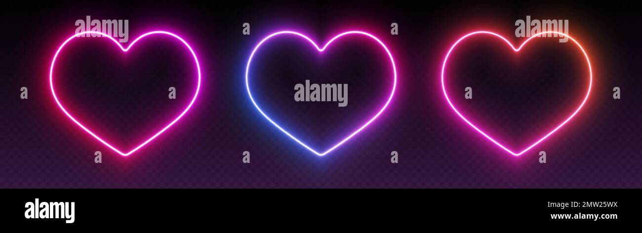 Neon heart frames, gradient glowing borders set, Valentines Day design ...