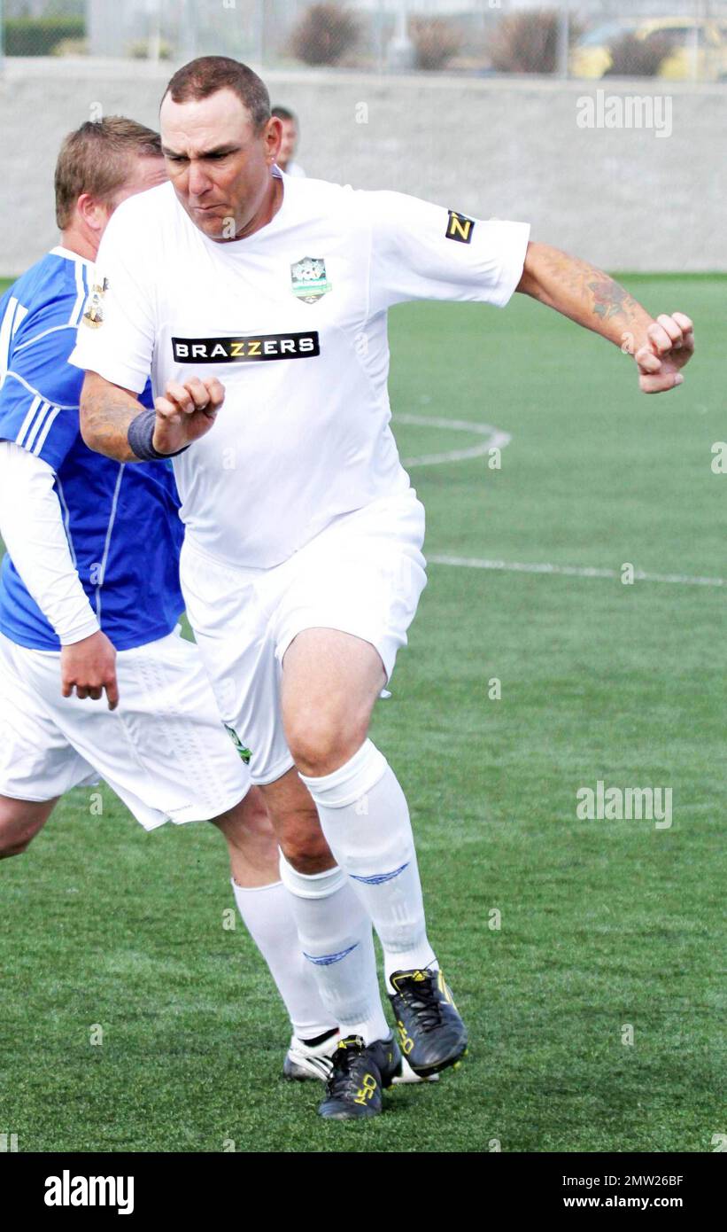 Former professional footballer and actor Vinnie Jones, 46, enjoys his Sunday on a Santa Monica ...