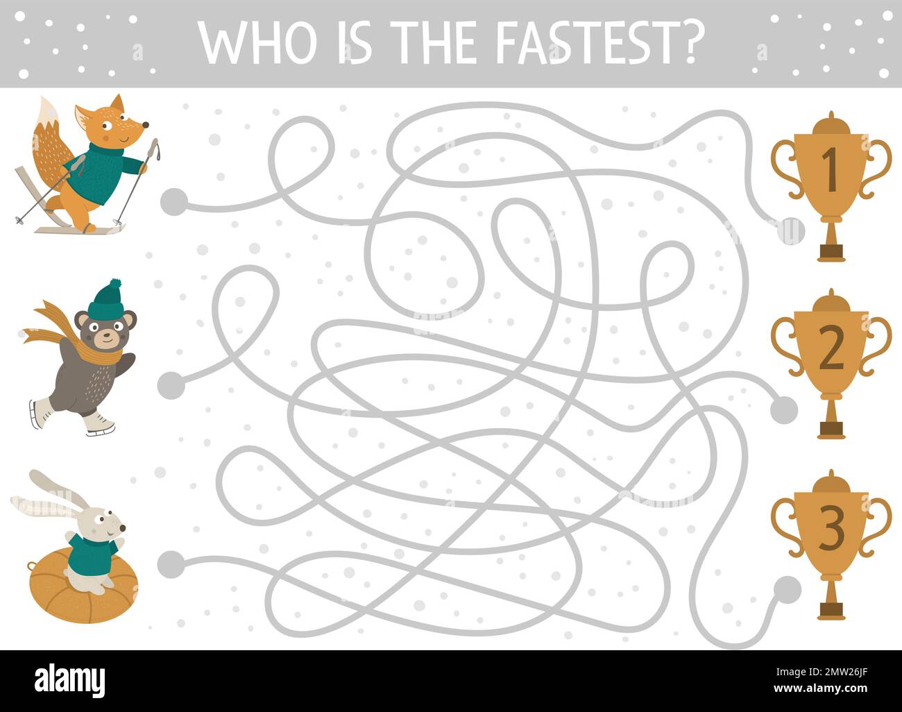 Winter maze for children. Preschool Christmas activity. New Year puzzle ...