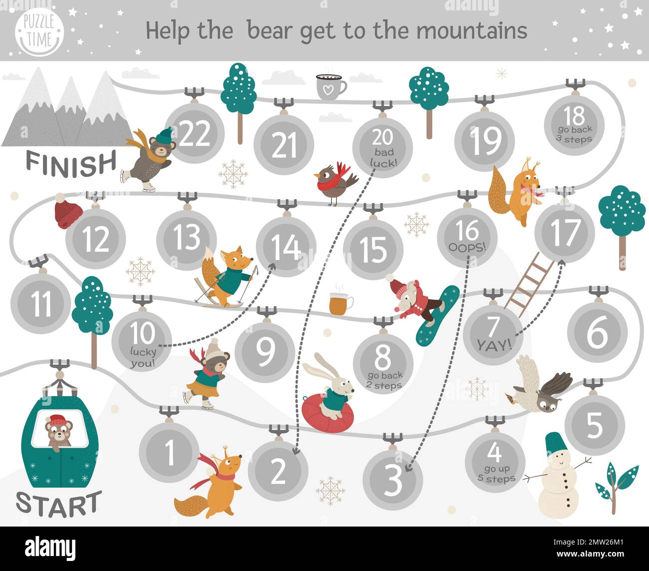 Winter adventure board game for children with sports and activities ...