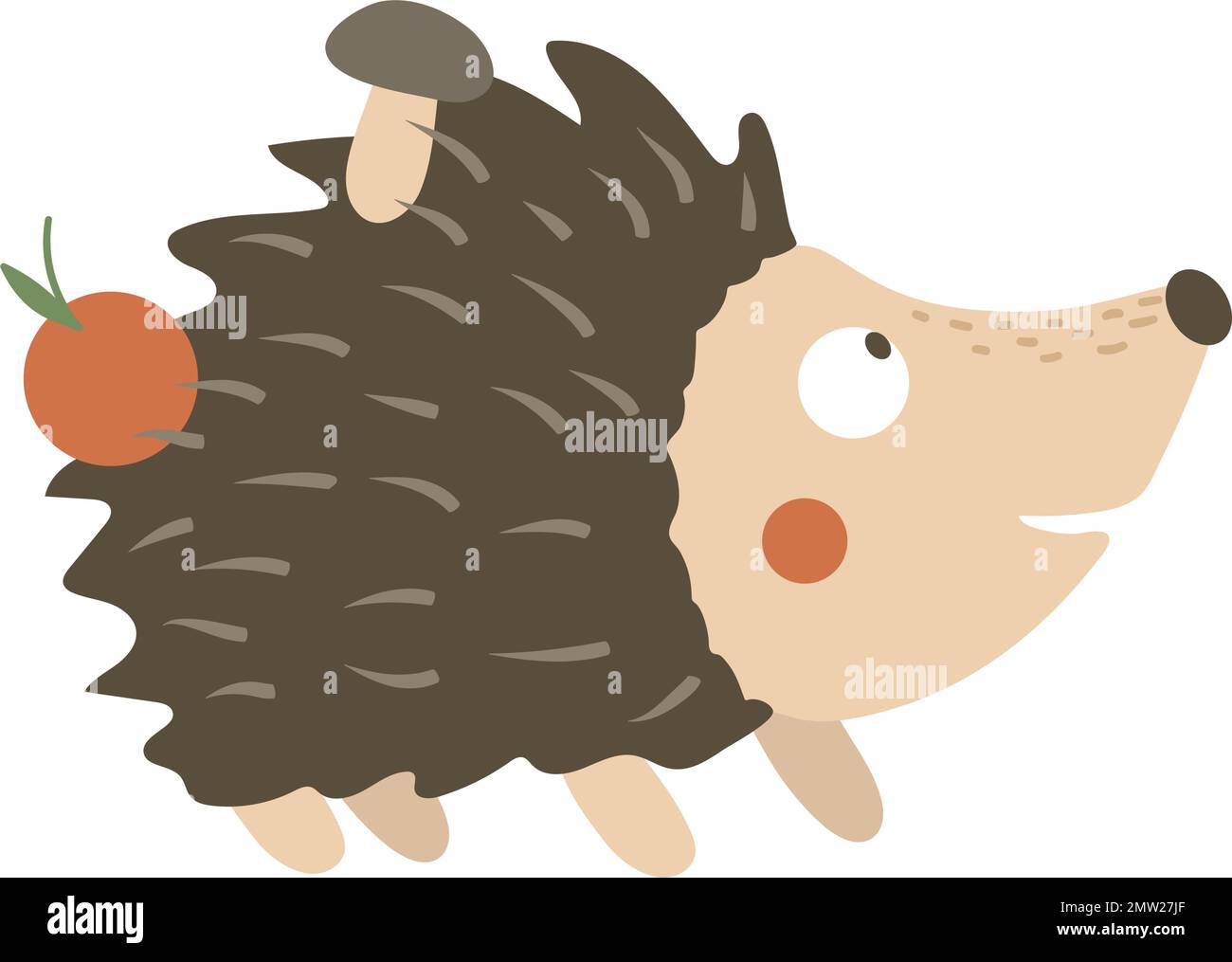 Vector hand drawn flat hedgehog carrying apple and mushroom on its ...