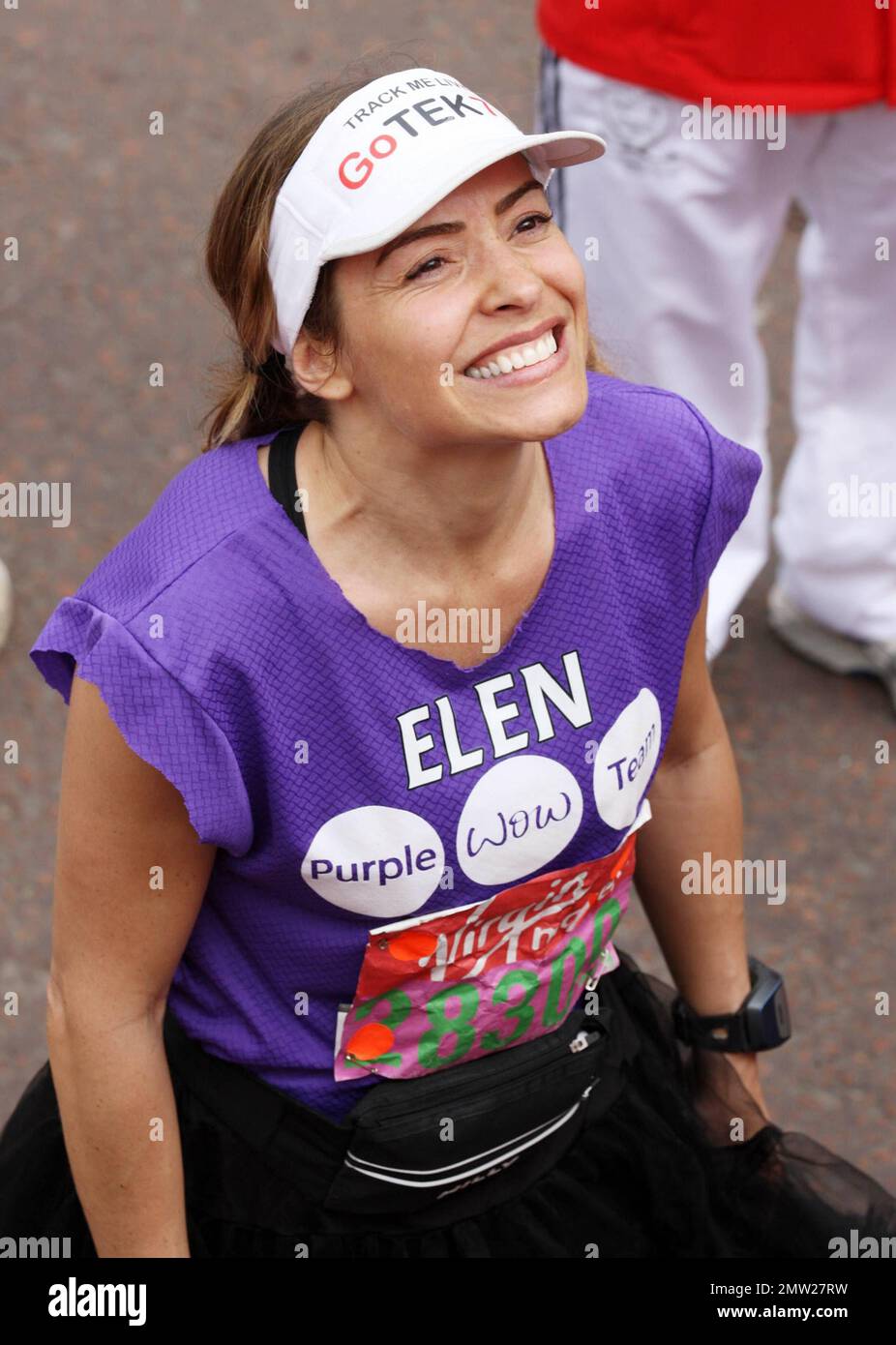 Elen Rives at the finish line following the 2011 Virgin London Marathon ...