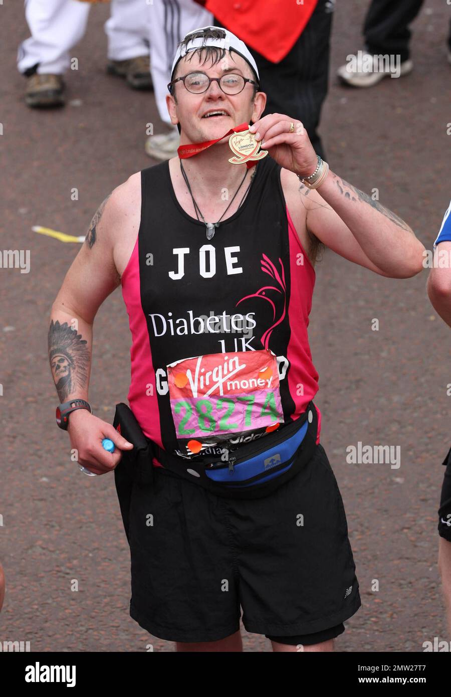 Joe Pasquale at the finish line following the 2011 Virgin London ...