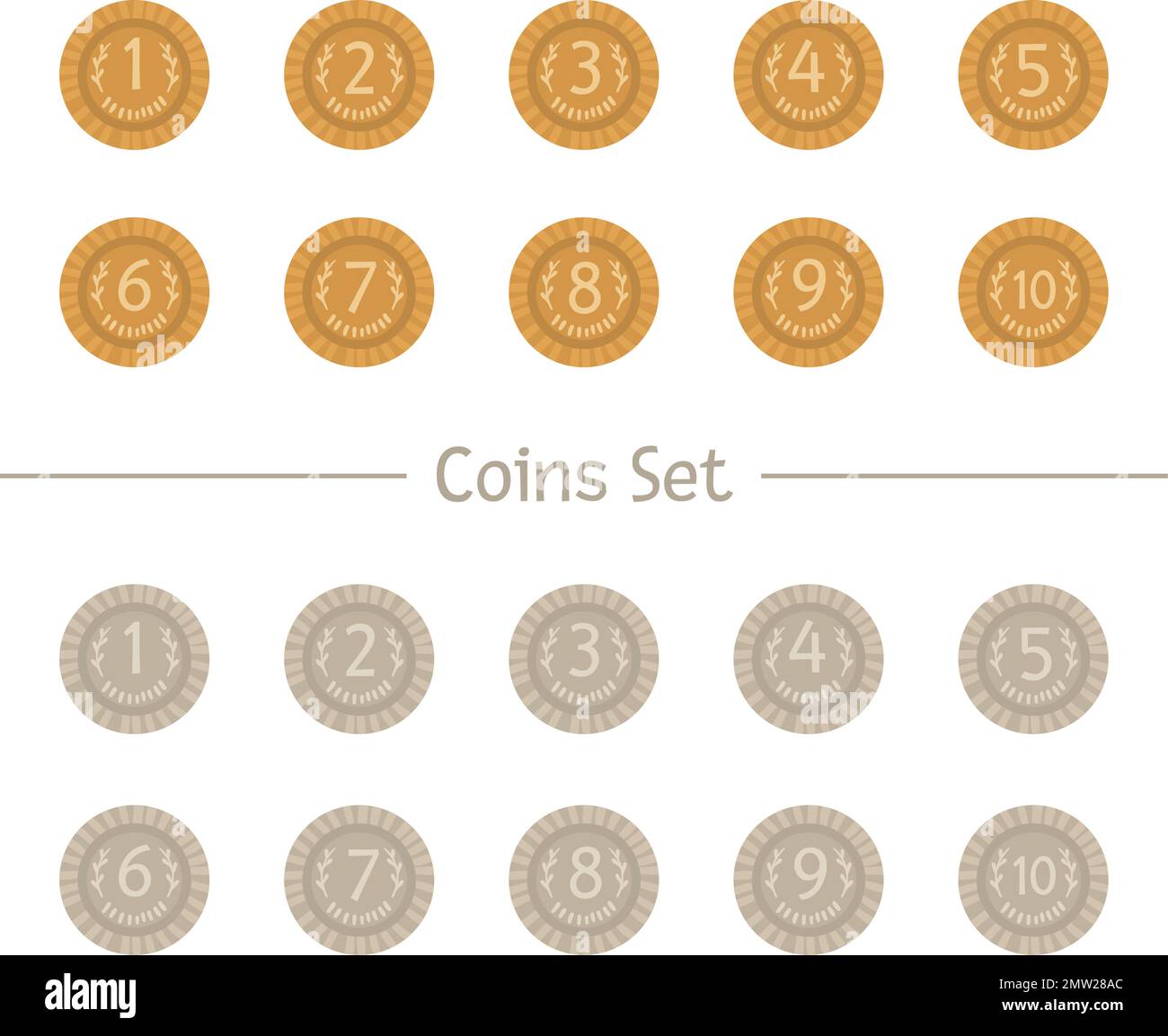 Vector set of cartoon style coins. Silver and gold money symbols ...