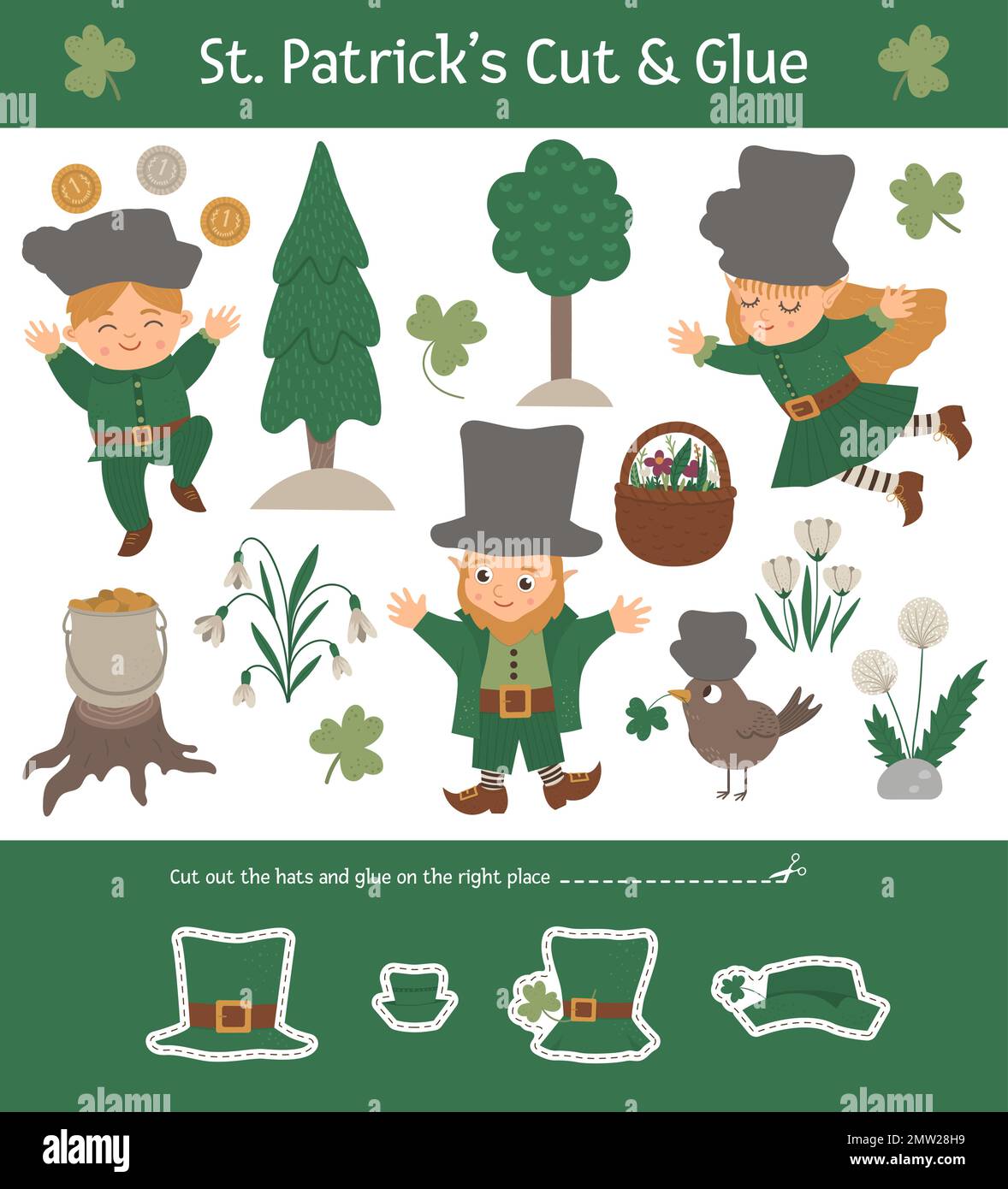 Vector Saint Patrick’s Day cut and glue for children. Spring holiday ...