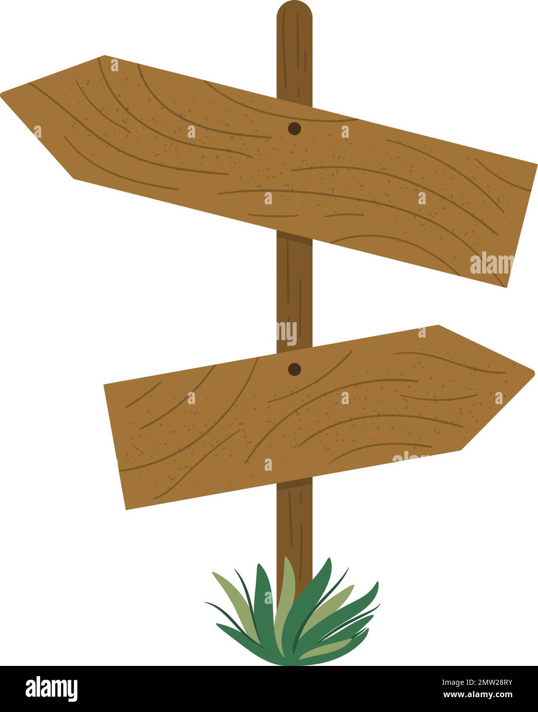 Vector flat illustration of wooden road direction sign. Pointer with ...