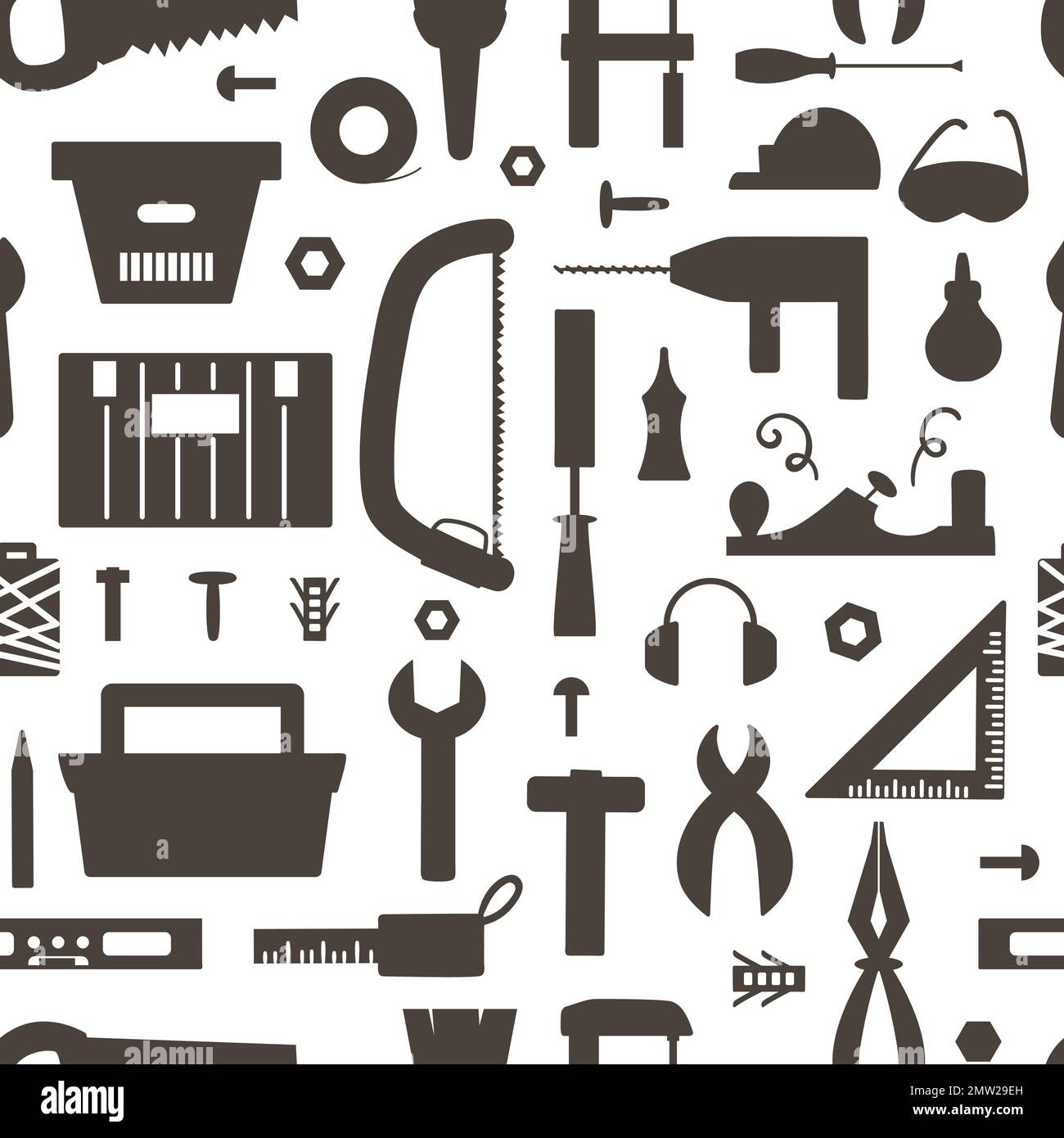 Vector tools silhouettes seamless pattern. Flat black and white ...