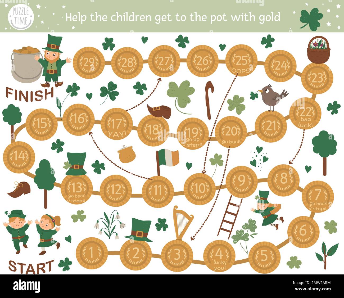 Saint Patrick’s Day adventure board game for children with sports and ...