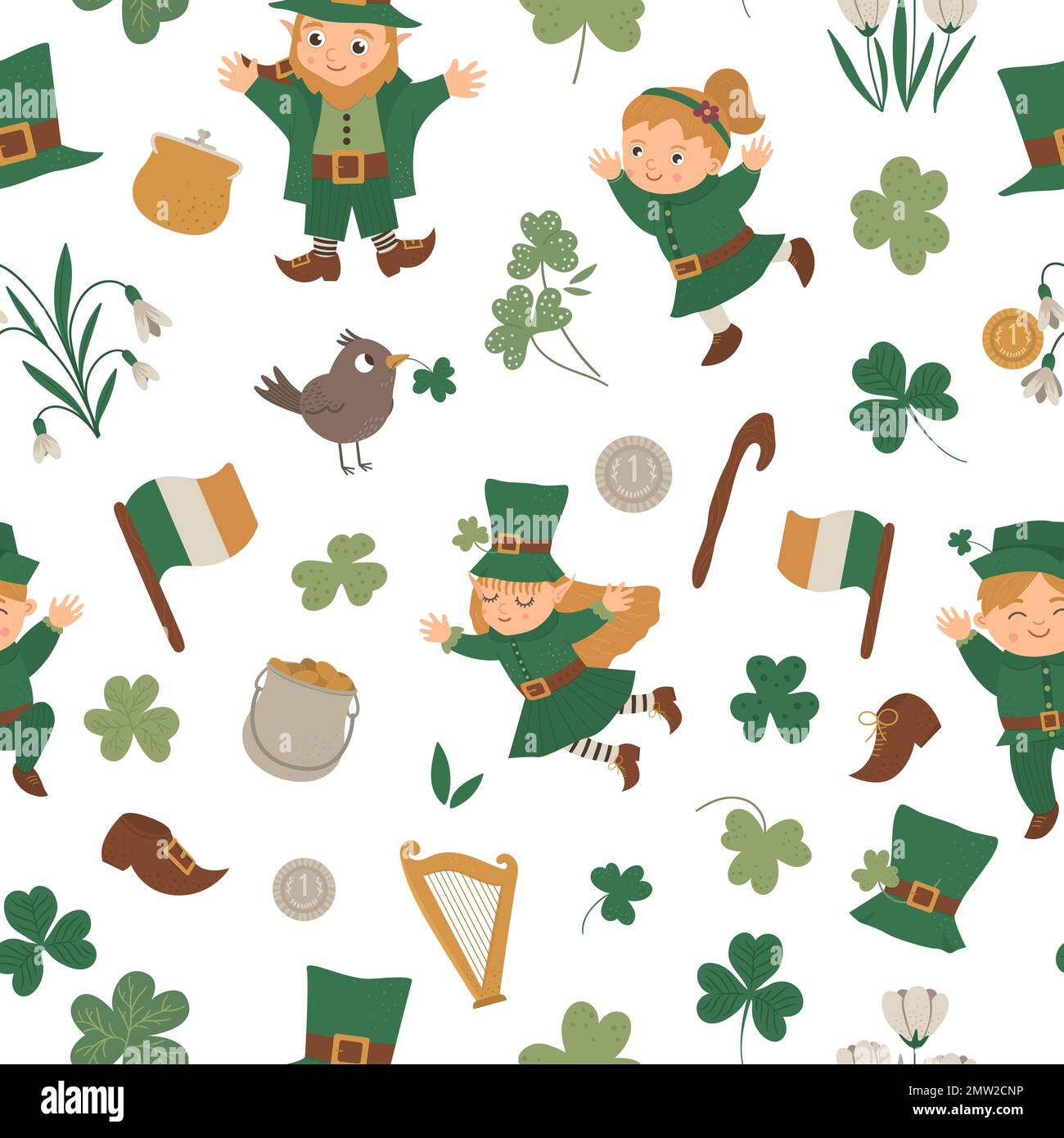 Vector seamless pattern with Saint Patrick’s Day symbols. National ...