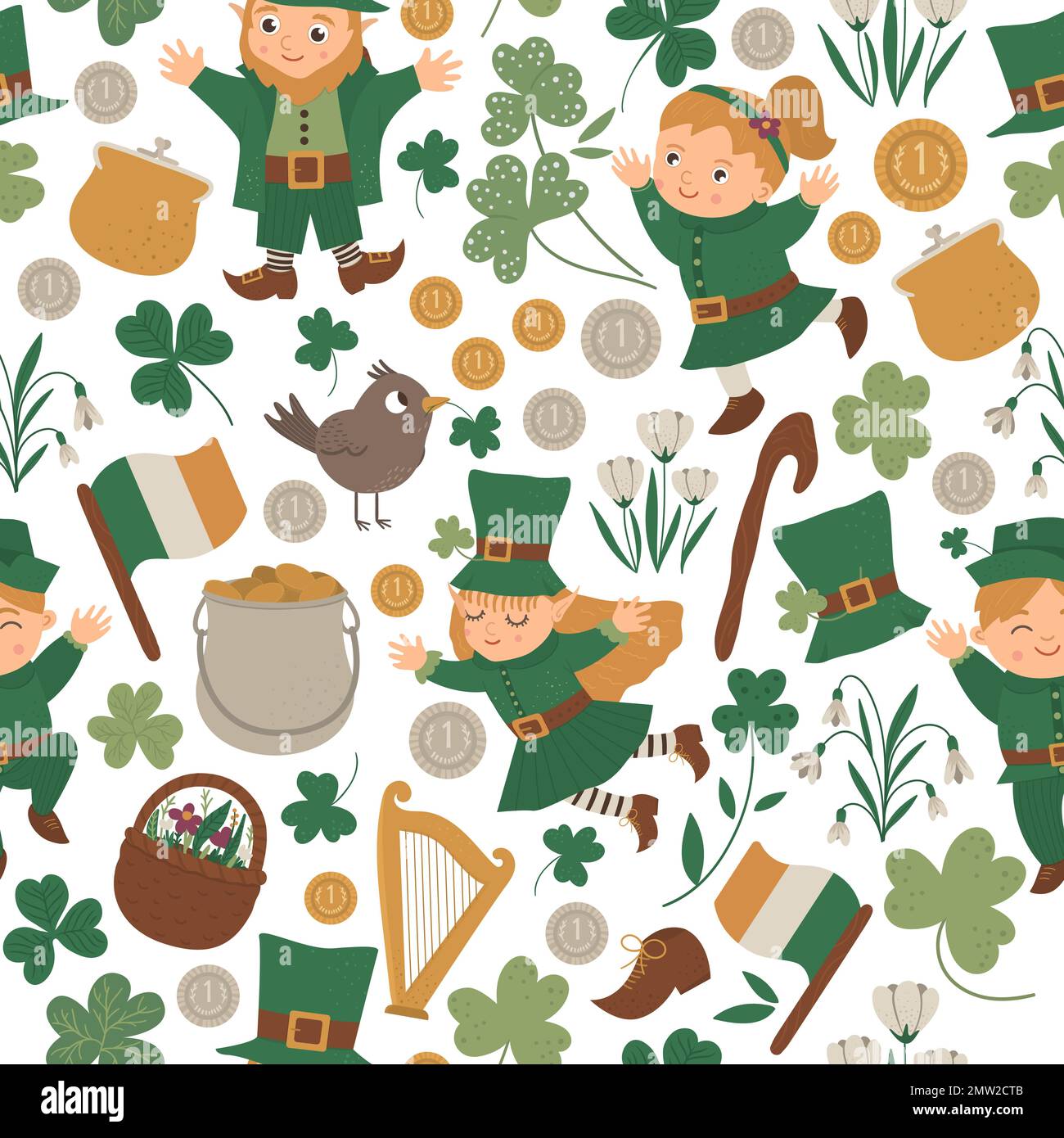 Vector seamless pattern with Saint Patrick’s Day symbols. National ...