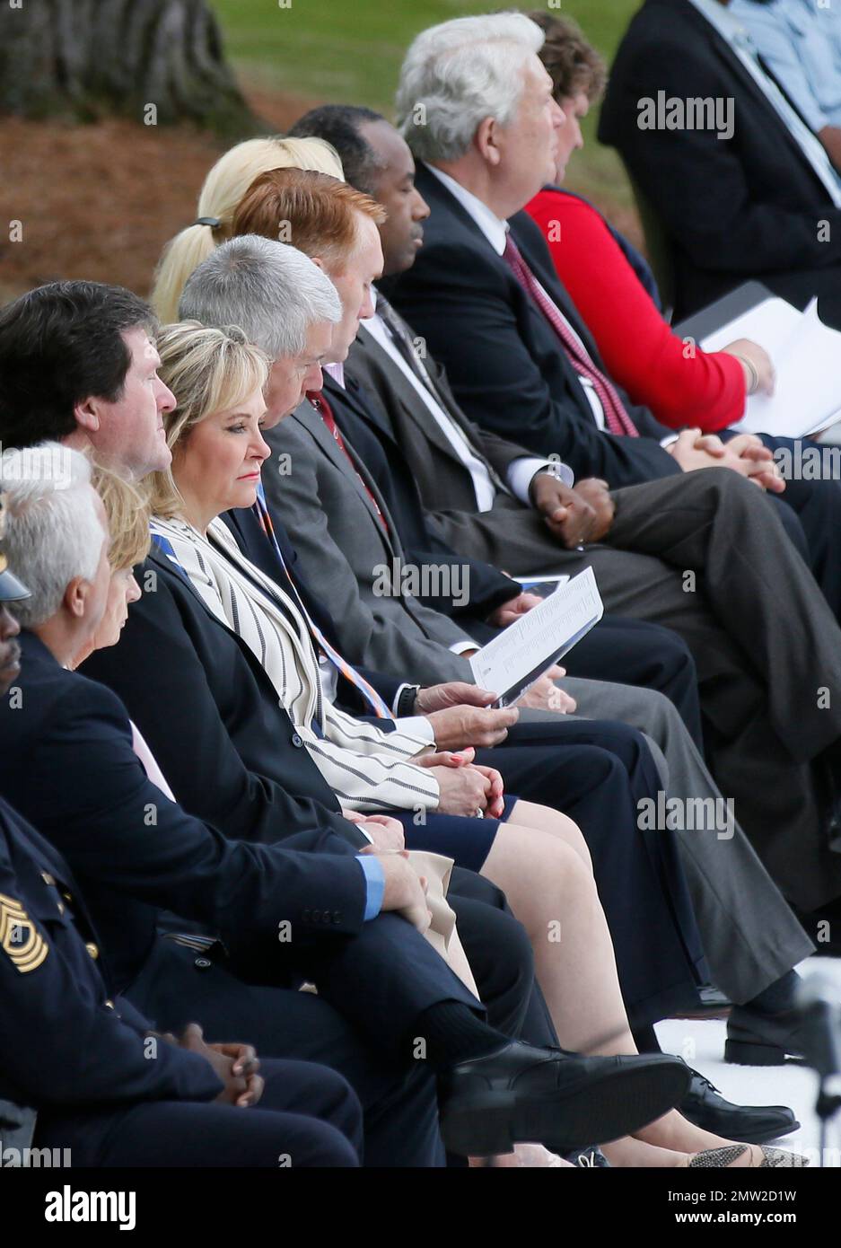 Oklahoma Gov. Mary Fallin listens with other dignitaries as the names ...