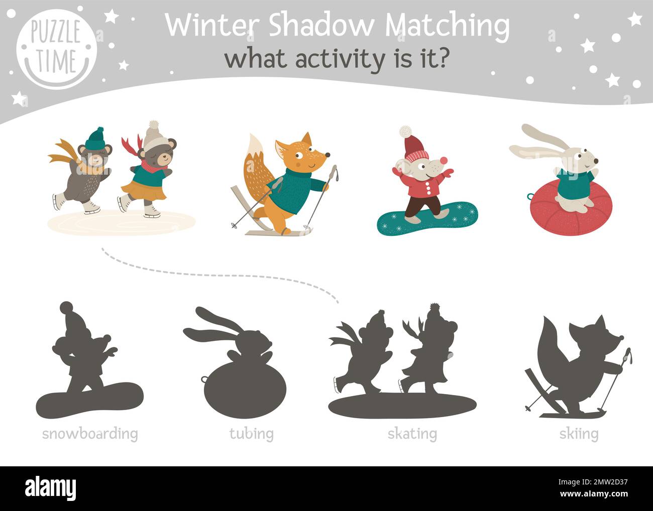 Shadow matching activity for children with animals going for winter ...