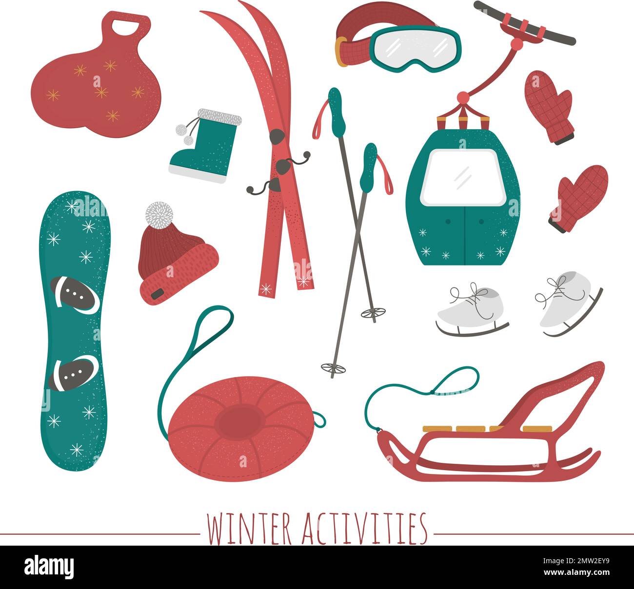 Set of sport equipment for winter sport activities. Vector illustration ...