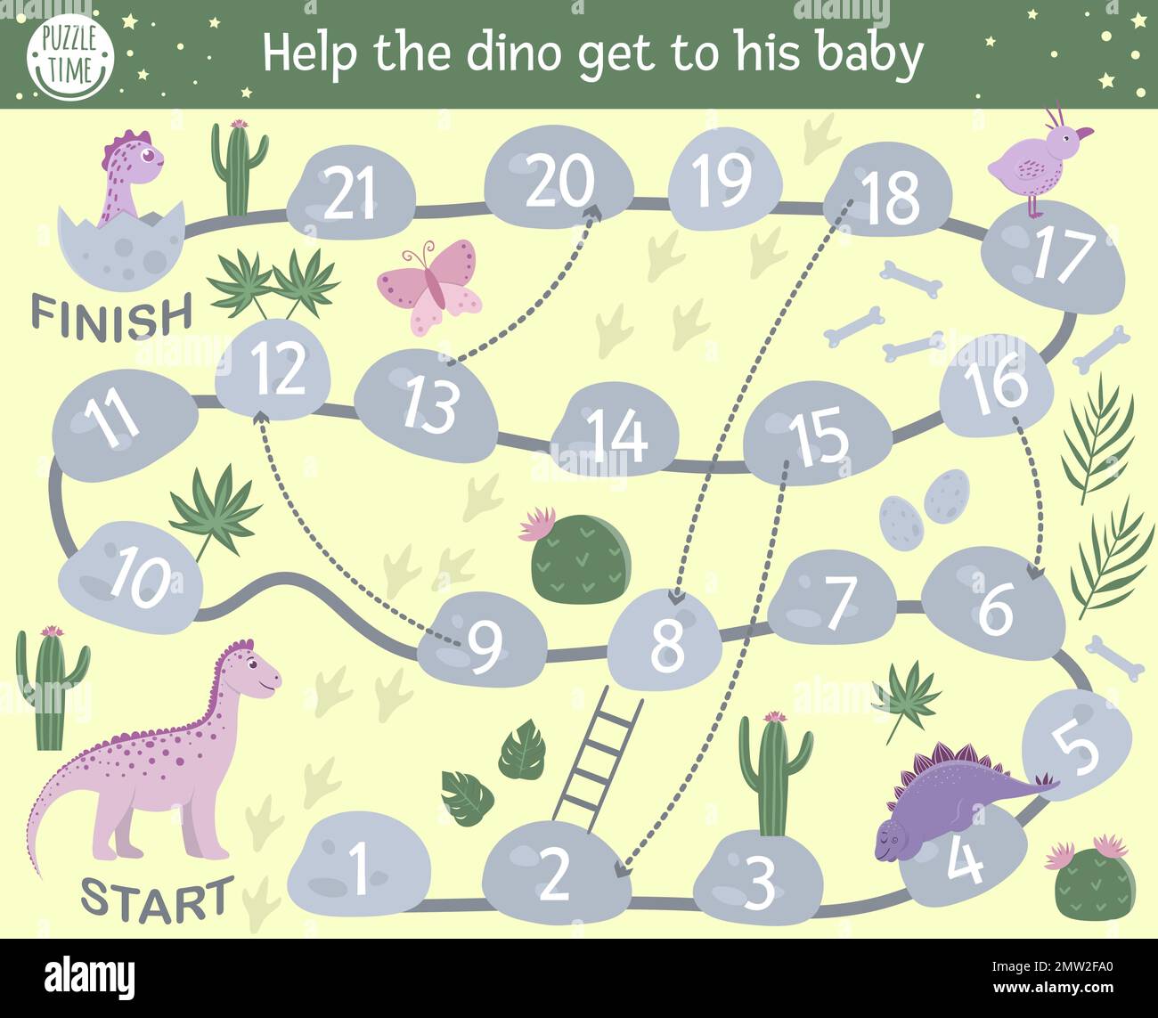 Dinosaur themed board game for children. Educational prehistoric ...