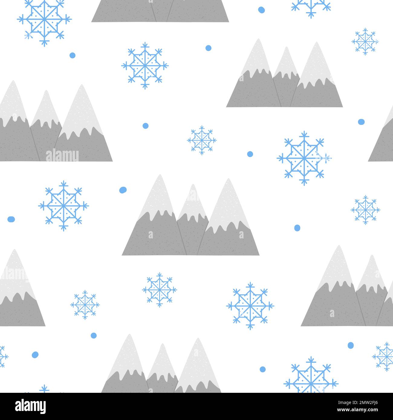 Vector seamless pattern with mountains and snowflakes. Winter repeating ...