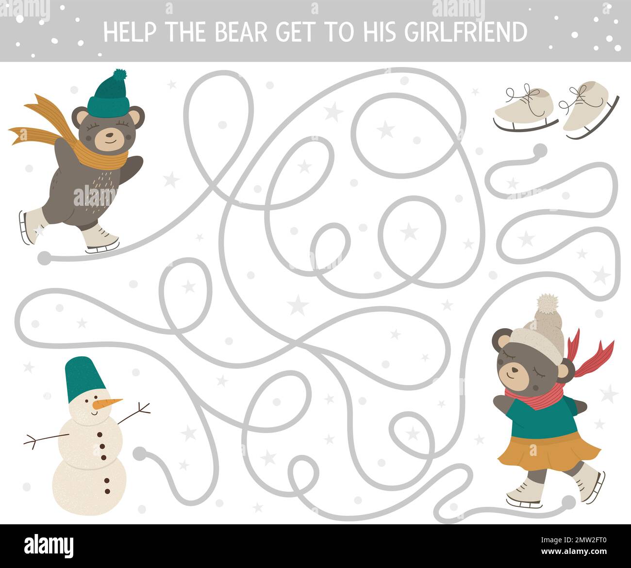 Winter maze for children. Preschool Christmas activity. New Year puzzle ...