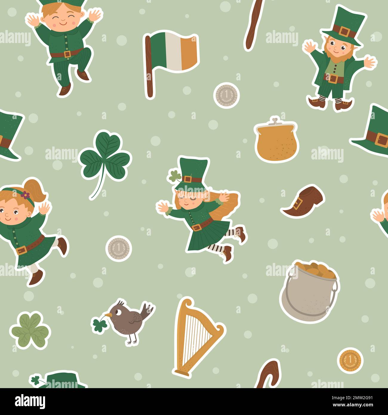 Vector seamless pattern with Saint Patrick’s Day stickers. National ...