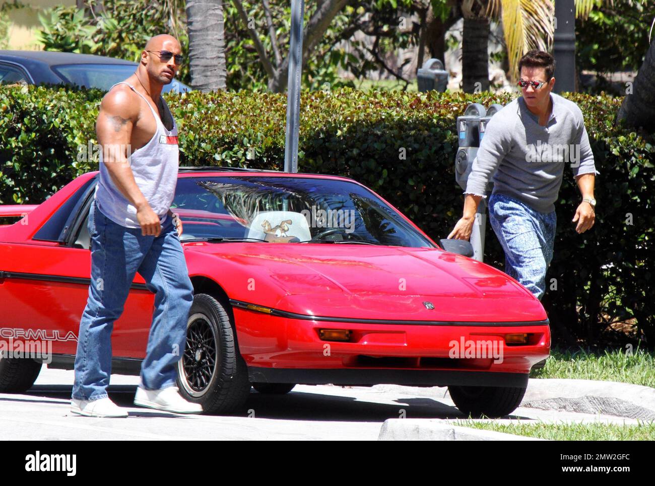 The Rock (aka Dwayne Johnson) and Mark Wahlberg film scenes on location ...