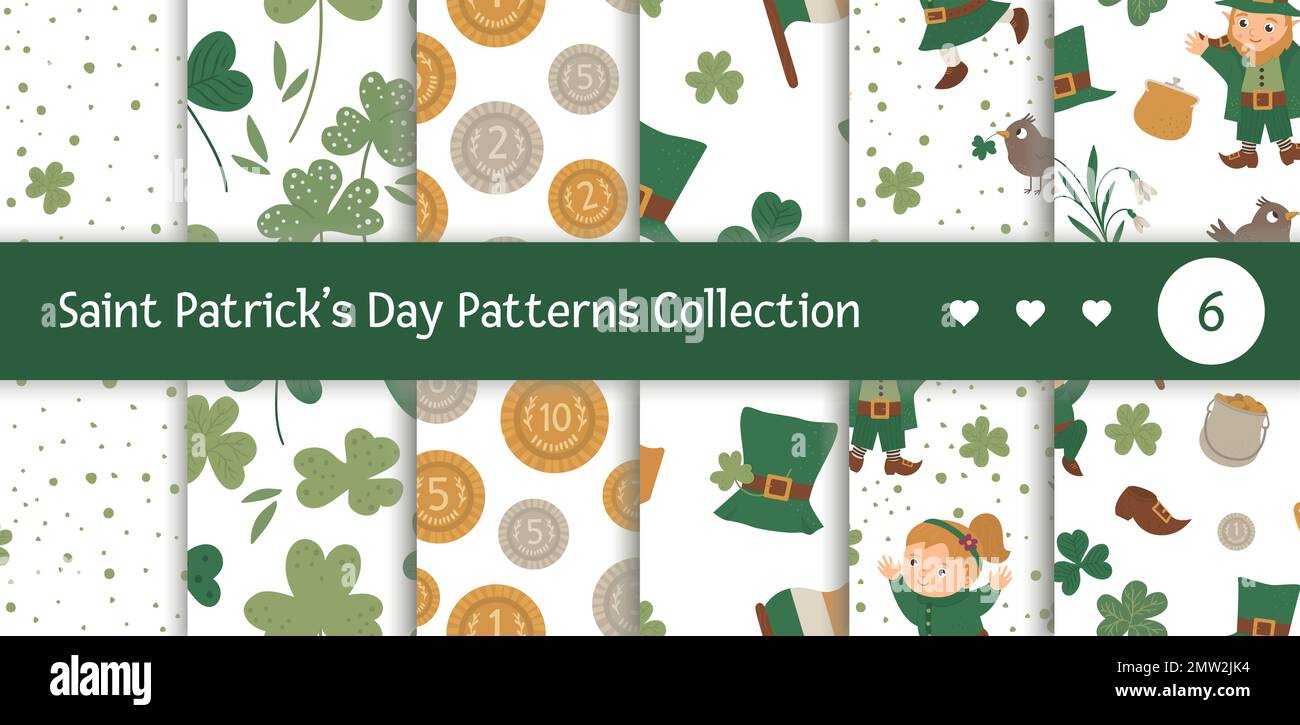 Vector set of seamless patterns with Saint Patrick’s Day symbols ...