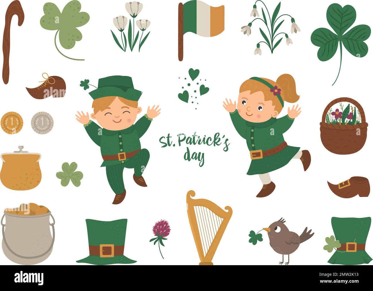 Vector set of St. Patrick’s Day symbols. National Irish holiday icons ...