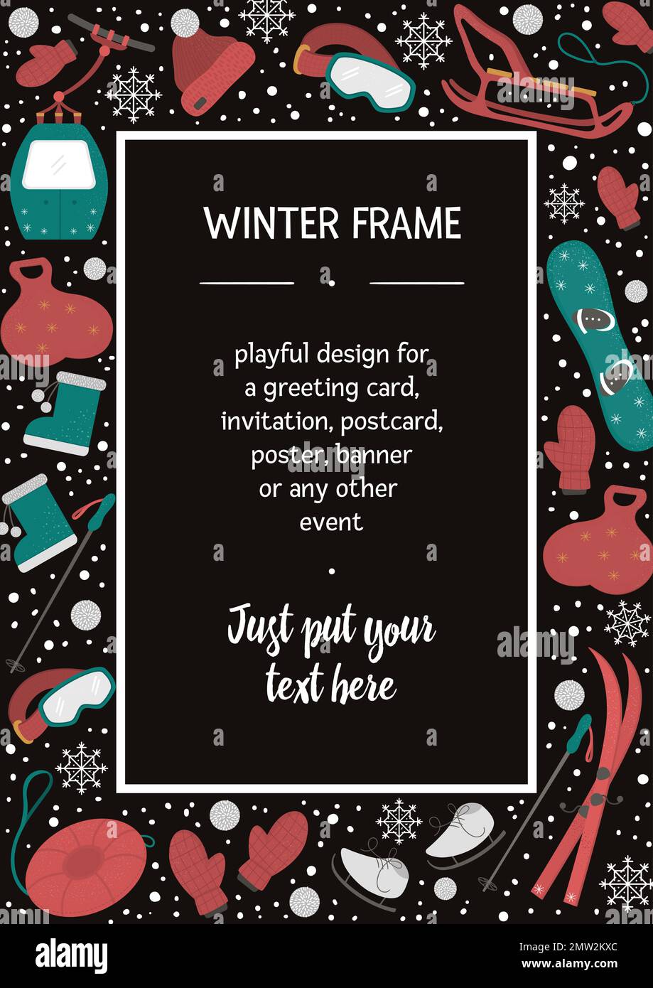 Vector vertical frame with objects for active winter. Cold season sport ...