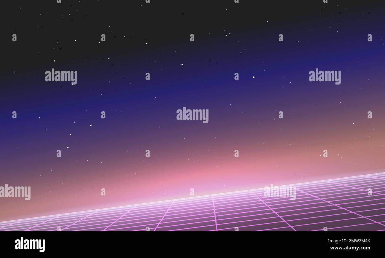 Synthwave Vector Graphic with Grids in Space. Galaxy Quest in Synthwave ...