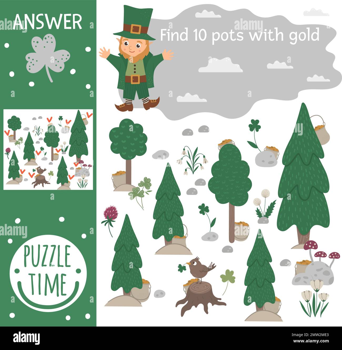 Saint Patrick’s Day searching game for children with leprechaun in ...