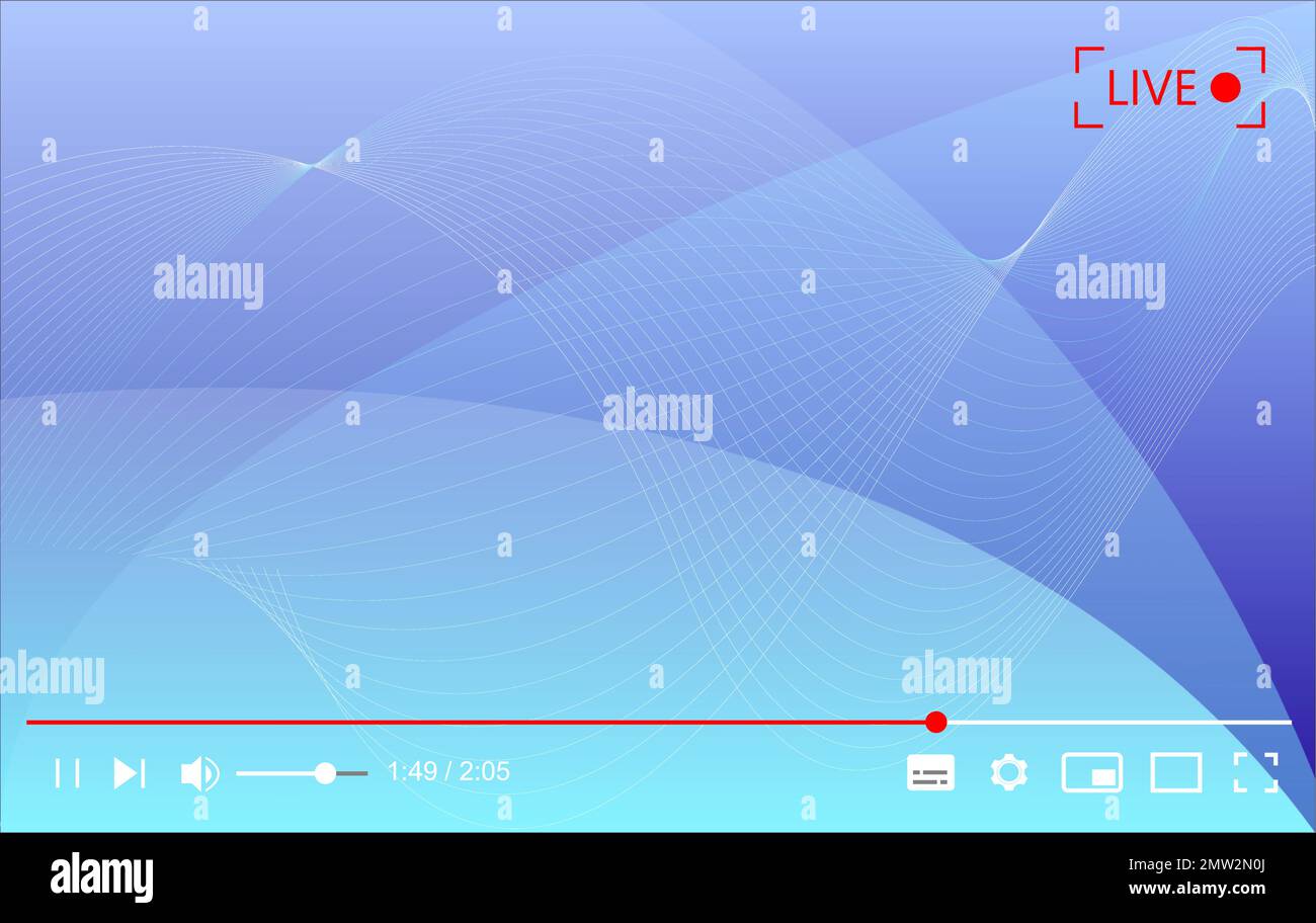 Multimedia video player with blue wavy background, live streaming cover ...