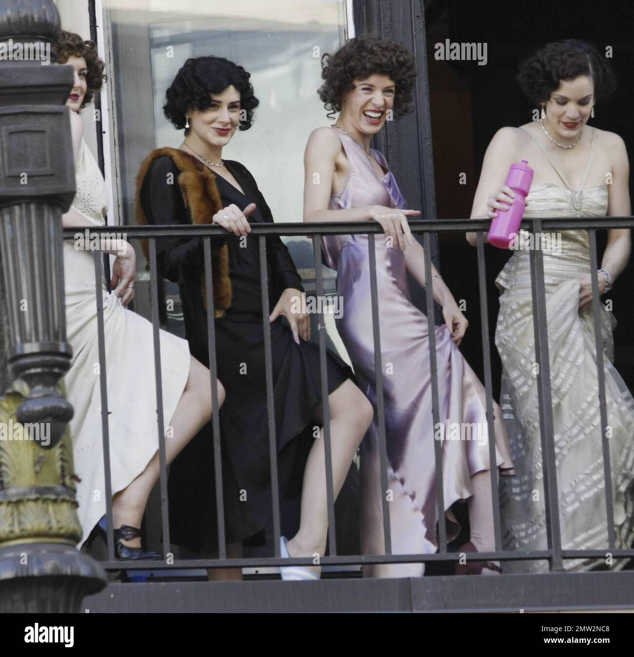 Costumed actors on the set of "Water for Elephants" happily pose for ...